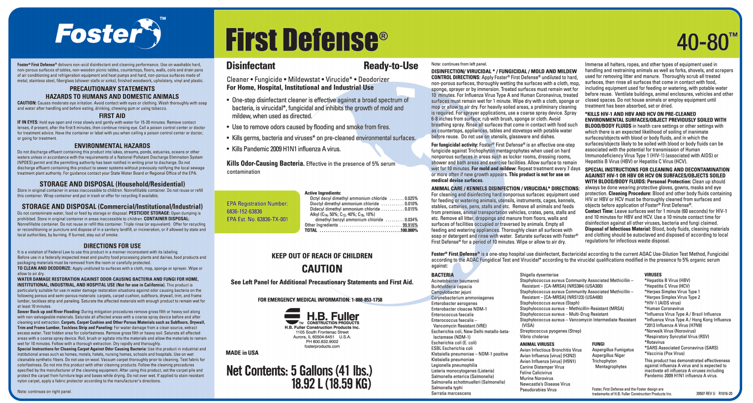 Foster® First Defense™ 40-80 Disinfectant (5GL) — Express Insulation